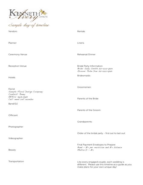Sample Wedding Timeline Template Free Download