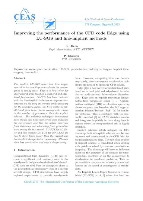 Pdf Improving The Performance Of The Cfd Code Edge Using Lu Sgs And Line Implicit