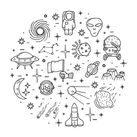 Space Icons Set Hand Drawn Cute Style Stock Vector Illustration Of