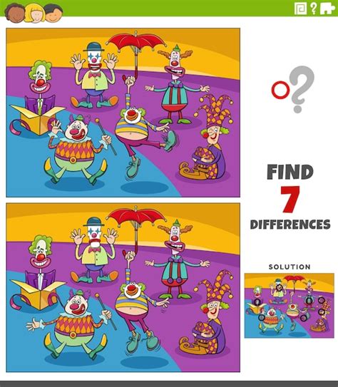 Premium Vector Differences Game With Cartoon Clowns Characters