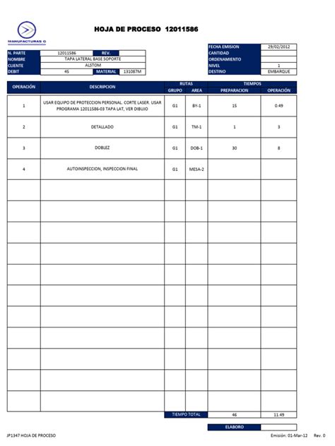 Hoja De Proceso Pdf