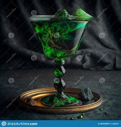 Generative Ai Generative Ai Green Cocktail On Black Background