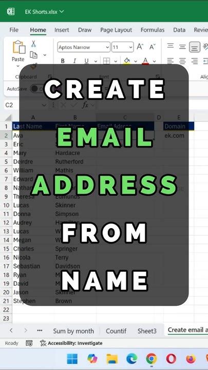 Create Email Address From Name Excel Exceltips Tips Youtube
