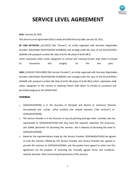 Service Level Agreement Template Templates At