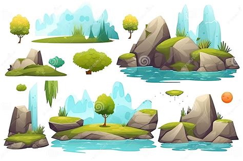 Cartoon Game Design Landscape Collection Generative Ai Stock Illustration Illustration Of