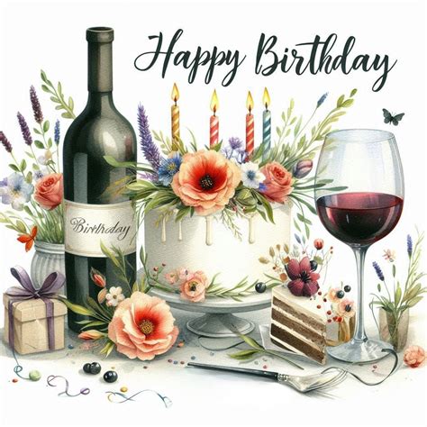 Wine And Cake Birthday Image Files Etsy