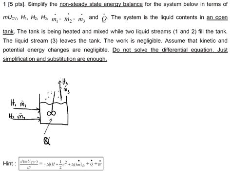 VIDEO Solution Simplify The Non Steady State Energy Balance For The
