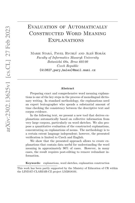 Pdf Evaluation Of Automatically Constructed Word Meaning Explanations