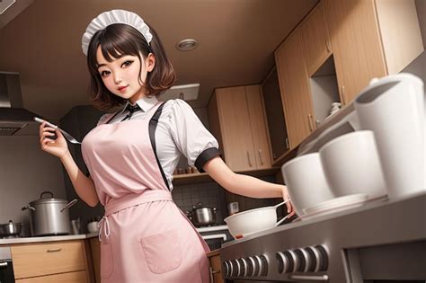 Premium Ai Image Beautiful Maid In Apron Illustration Generative Ai