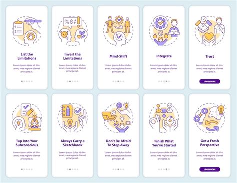 Premium Vector Overcome Limitations Onboarding Mobile App Screen Set