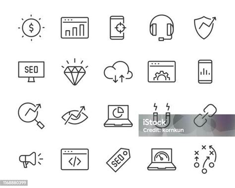 Seo 아이콘의 집합 웹 검색 개발 구름에 대한 스톡 벡터 아트 및 기타 이미지 구름 지원 테크놀로지 Istock
