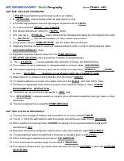 World Geography Review Packet Key Pdf SOL REVIEW PACKET World Geography Name TRINKA KEY