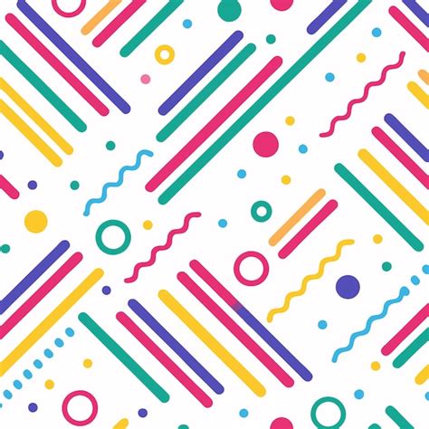 Colorful Abstract Seamless Pattern With Geometric Shapes Lines And Dots On A White Background