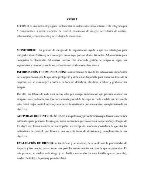 Comprendiendo Los Componentes Y Principios Del Coso Pdf Evaluación