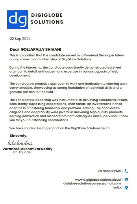 Gollapally Shivani On Linkedin Frontenddevelopment Internship Certificate Webdevelopment