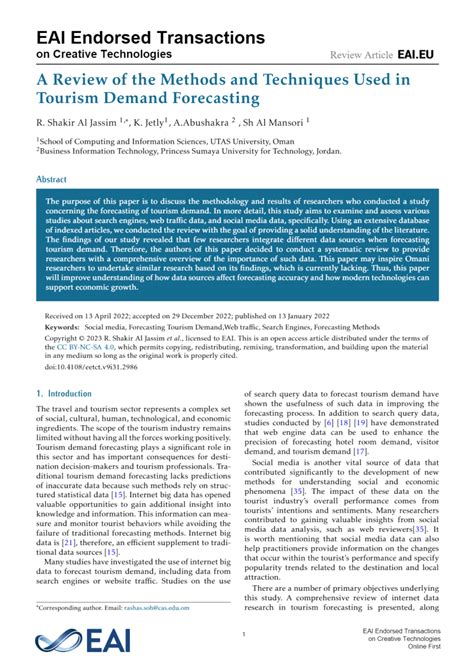 Pdf A Review Of The Methods And Techniques Used In Tourism Demand