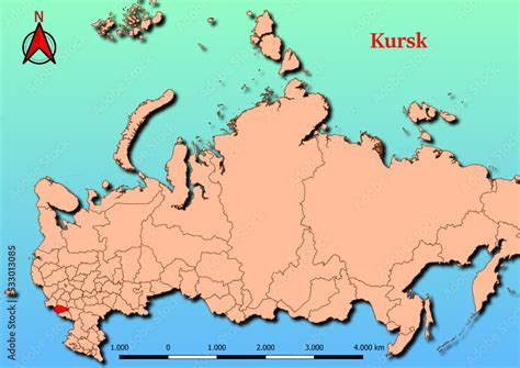 Vector Map Of Russia With Map Of Kursk County Highlighted In Red Stock