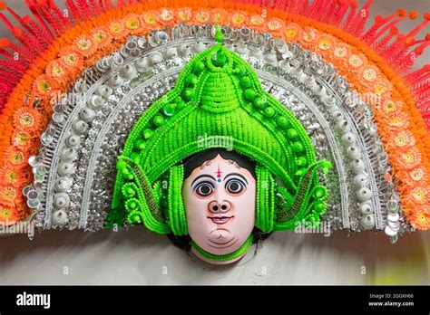 Colorful Chhau Or Chhou Mask Handicrafts On Display For Sale At