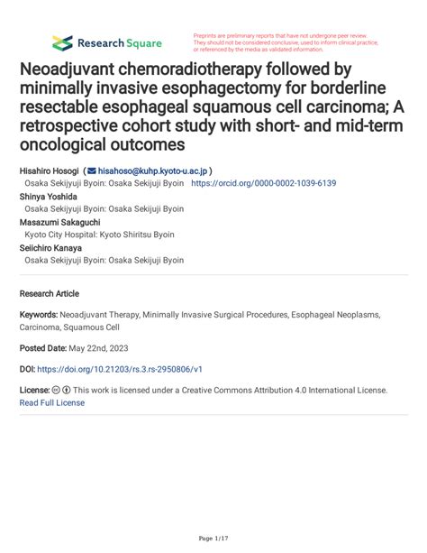 Pdf Neoadjuvant Chemoradiotherapy Followed By Minimally Invasive