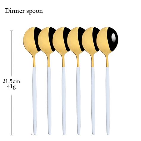 6pcs White Gold Cutlery Set Stainless Steel Dinner Grandado