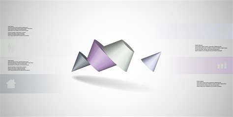 3d 그림 Infographic 템플릿입니다 두 개의 아군된 콘 4 색 부품 분할 된다 개체는 비스듬히 회색 흰색 바탕에 배열 간단한 기호로 색상 막대는 측면에 있습니다 3