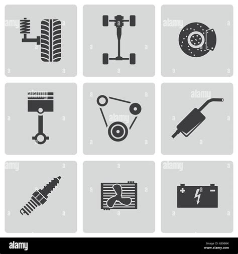 Vector Black Car Parts Icons Set Stock Vector Image And Art Alamy