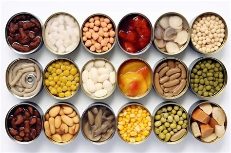 Premium AI Image Open Tin Cans With Different Food On White Background