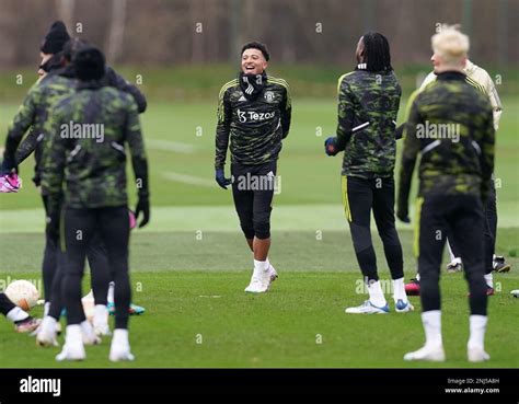 Manchester Uniteds Jadon Sancho Centre During A Training Session At