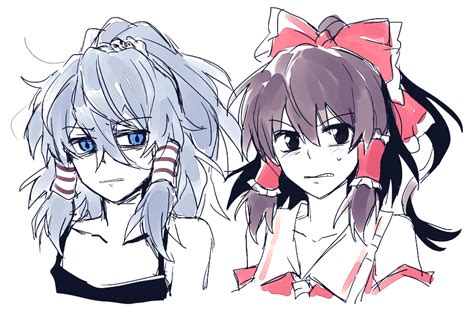 Re Ghotion Hakurei Reimu Miyadeguchi Mizuchi Touhou Commentary Request Girls Black Eyes