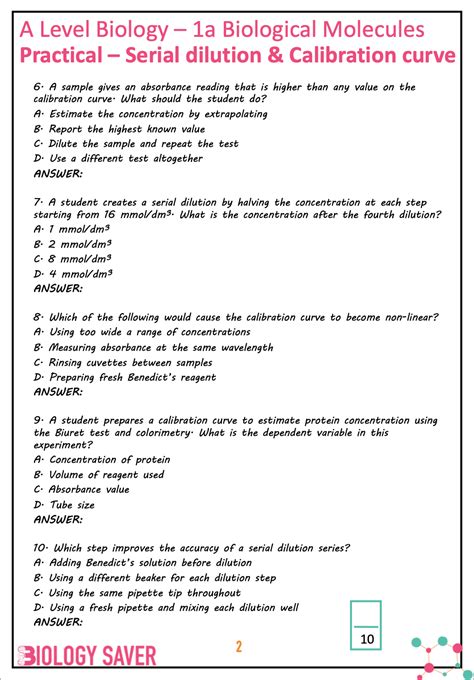 A Level Bio Practical 1a Serial Dilutions And Calibration Curve Teaching Resources