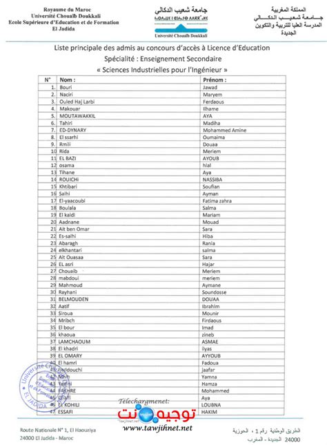 Résultats Esef El Jadida S1 Sciences Industrielles 2023 2024 Tawjihnet