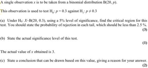 Solved A Single Observation X Is To Be Taken From A Binomial