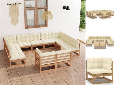 Vidaxl Garten Essgruppe 11 Tlg Garten Lounge Set Kissen Honigbraun