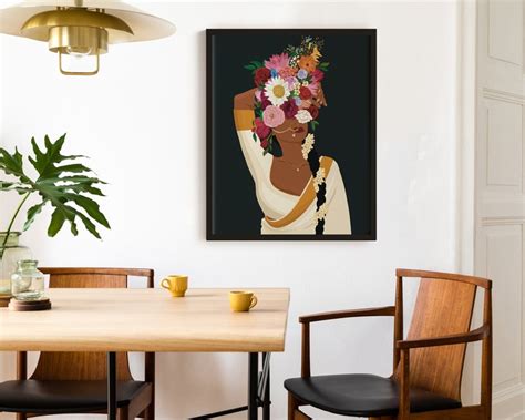 Indian Woman Flower Head Wall Art Desi Art Flower Woman Art Etsy
