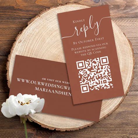 Simple Terracotta Calligraphy Script Reply Qr Code Enclosure Card Zazzle