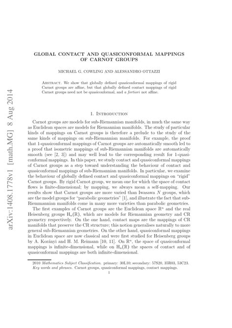 Pdf Global Contact And Quasiconformal Mappings Of Carnot Groups