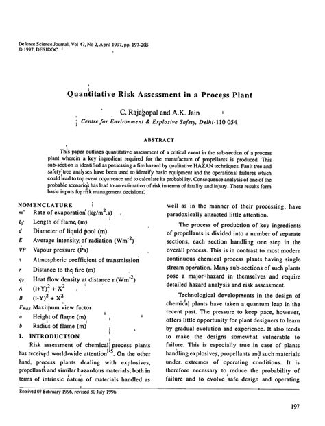 PDF Quantitative Risk Assessment In Process Plant