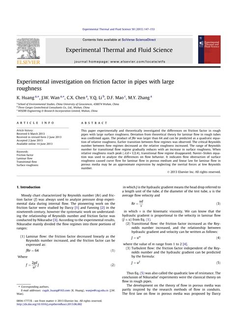 Pdf Experimental Investigation On Friction Factor In Pipes With Large