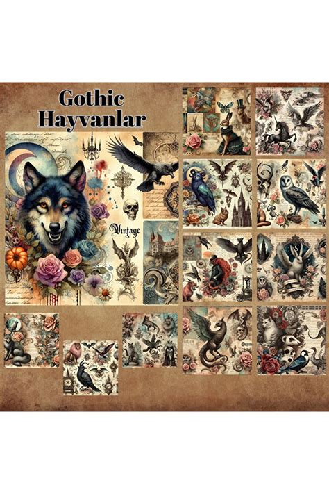 Gothic Hayvanlar Vintage Adet Scrapbook Bullet Journal Mat Planlayıcı Sticker Etiket Seti