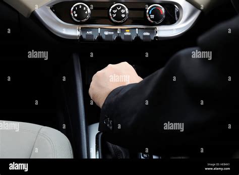 Business Man Hand On Automatic Gear Shift Knob Stock Photo Alamy