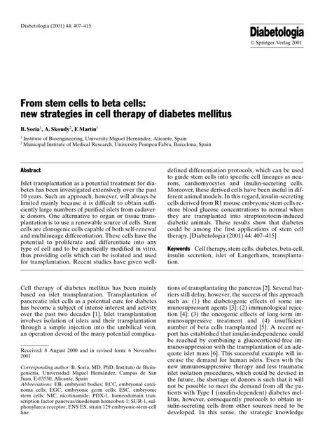 Pdf From Stem Cells To Beta Cells New Strategies In Cell Therapy Of