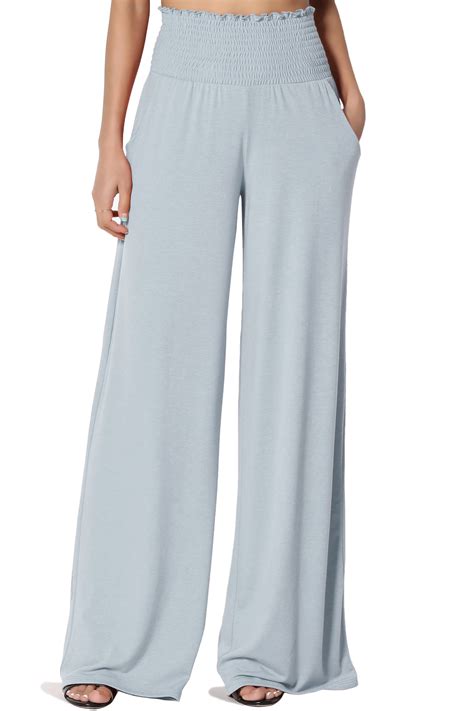 Themogan Womens S~3x High Rise Smocked Elastic Waist Pull On Wide Leg Lounge Pants
