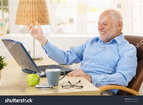Laughing Old Man Using Laptop Computer Stock Photo 75633352 Shutterstock