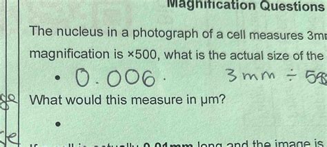 Solved Magnification Questions The Nucleus In A Photograph Of A Cell Measures 3mr Magnification
