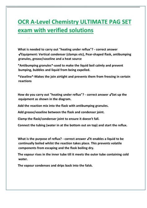 Ocr A Level Chemistry Ultimate Pag Set Exam With Verified Solutions