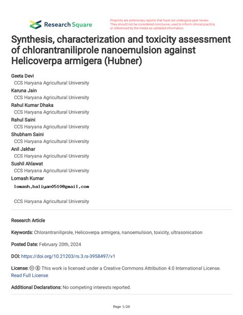 Pdf Synthesis Characterization And Toxicity Assessment Of