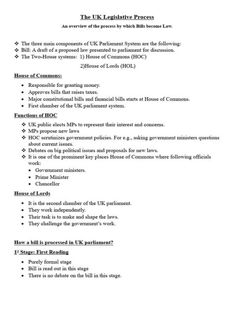The Uk Legislative Process Pdf Bill Law Parliament Of The