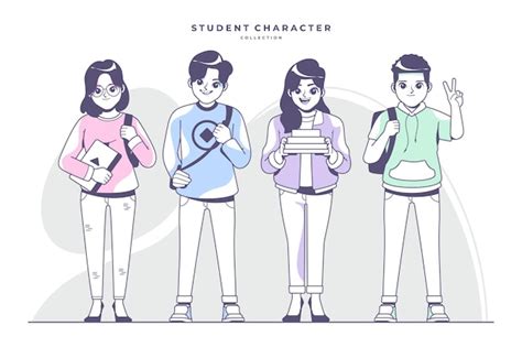 Premium Vector Student Character Collection Illustration Design