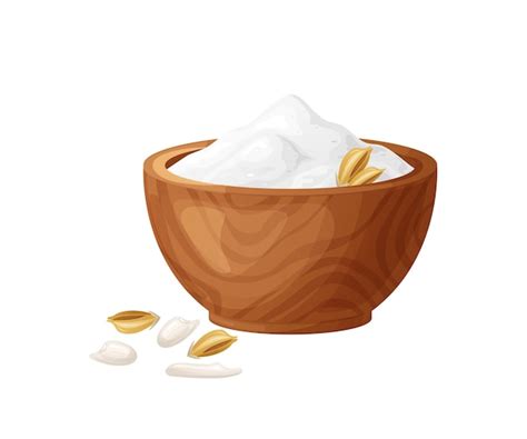 Premium Vector Rice Flour In Wooden Bowl With Seeds Healthy Gluten