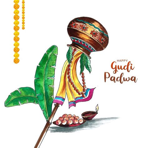Gudi Padwa 축 하 인사말 카드 배경 무료 벡터